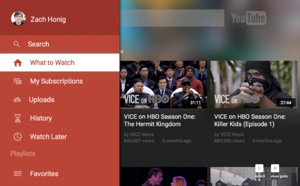 YouTube : nouveau design sur les Smart TV
