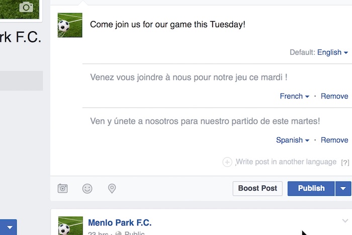 Facebook propose désormais de publier un statut en plusieurs langues en ...